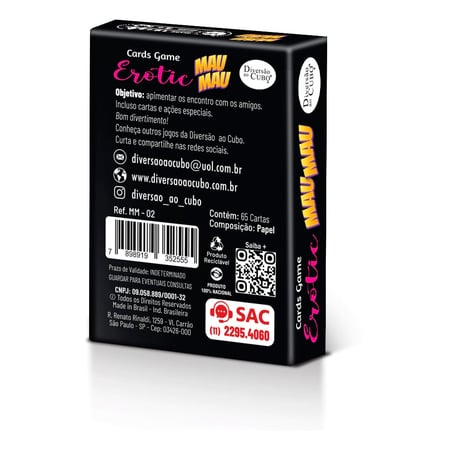 Mau Mau Cards Game Erotic 65 Cartas Diversão Ao Cubo